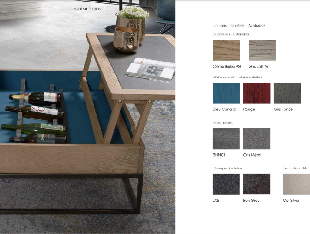 Table basse bohème plateaux relevables en chêne et métal noir